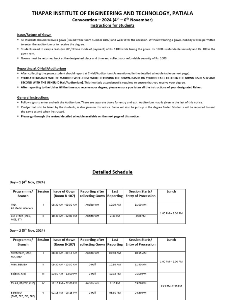Information For Students - Day Wise Execution of Convocation | PDF
