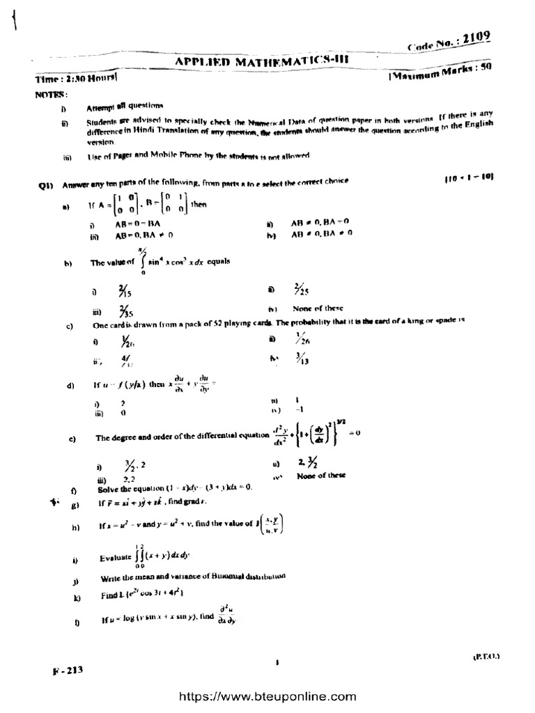 All 3 Sem Applied Mathematics 3 2109 Jun 2023 | PDF
