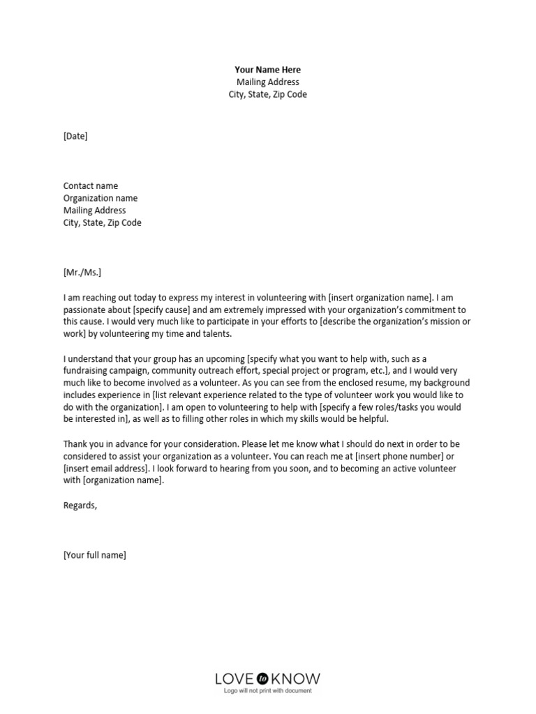 Volunteer Application Letter Template | PDF
