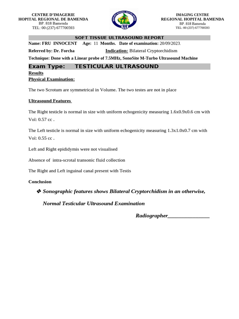 FRU INNOCENT Bilateral Cryptoprchidism | PDF