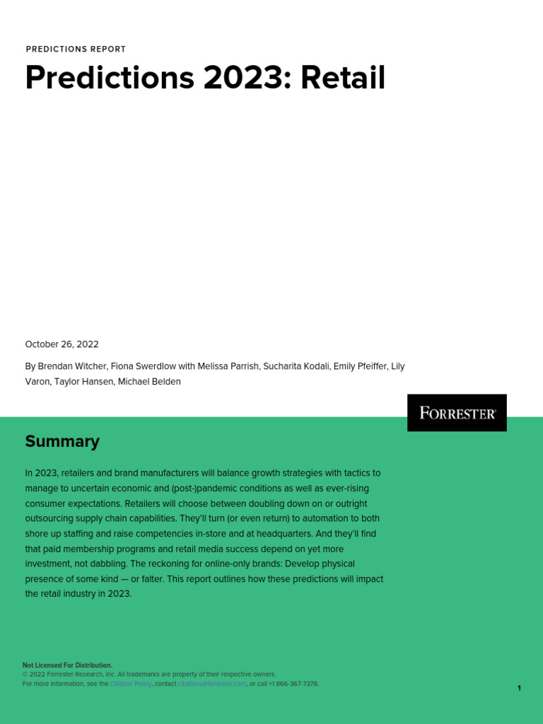 Forrester Retail Predictions 2023 1684904621 | PDF | Retail | Automation