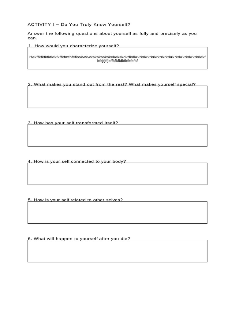 Understanding The Self - Unit 1 - Activities | PDF