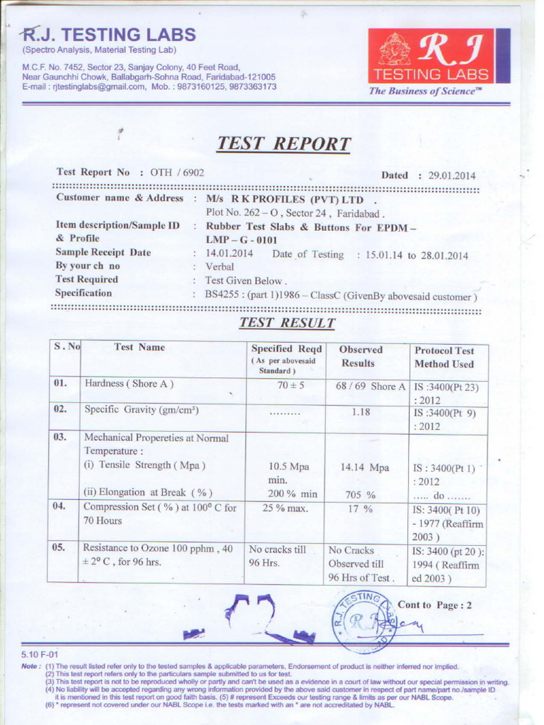 Test Report - BS 4255 - EPDM | PDF
