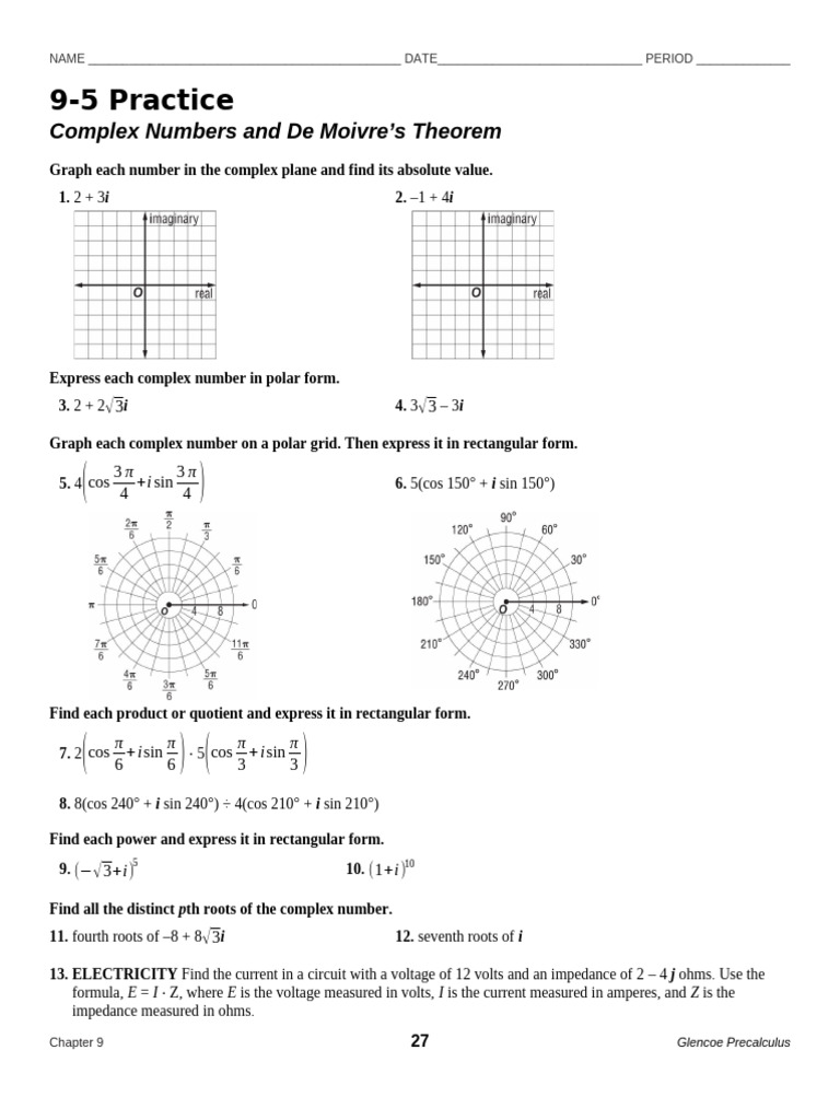 Complex Numbers & De Moivre's Practice | PDF