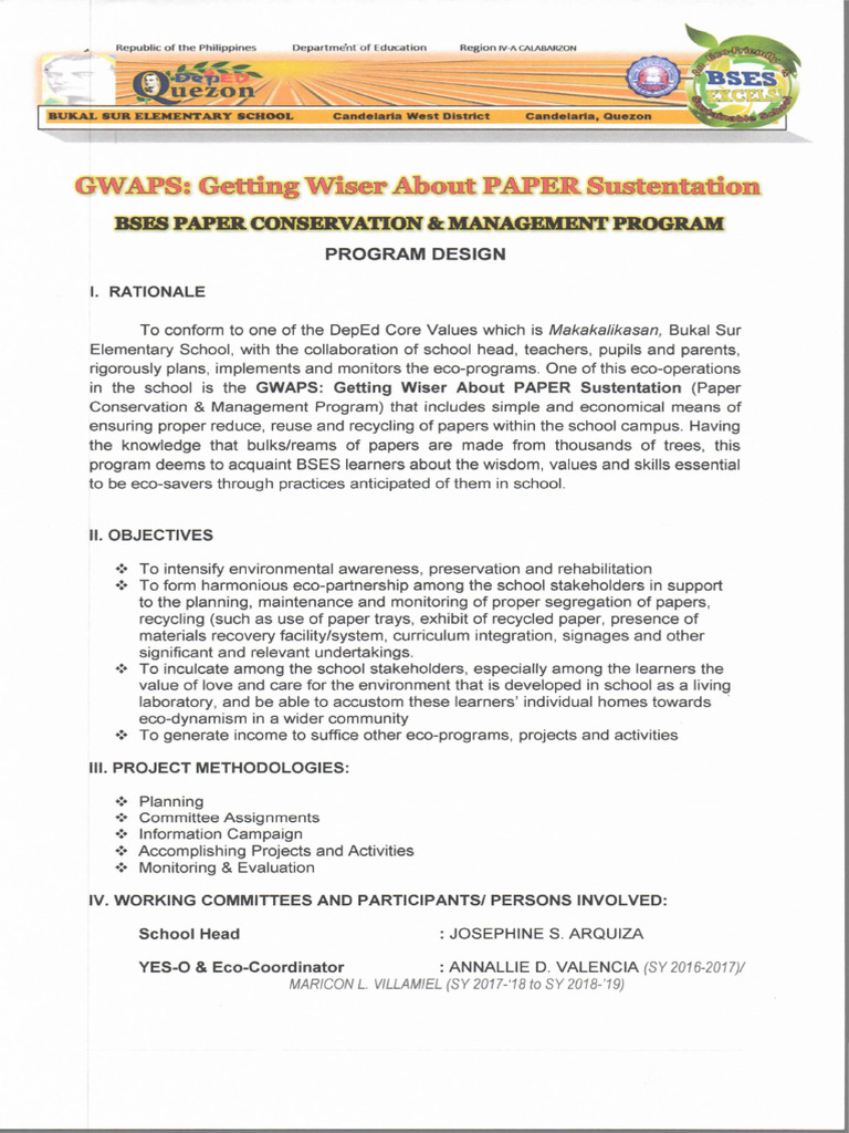 BSES 2B Paper Conservation Program | PDF | Recycling | Waste
