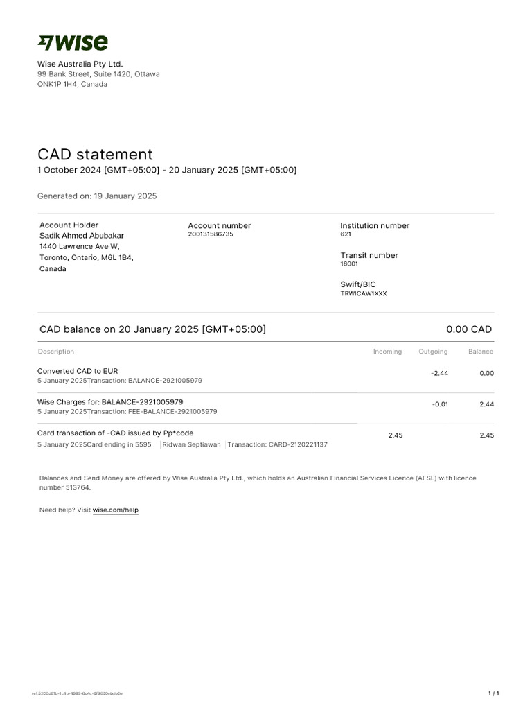 Wise Account Statement Summary | PDF
