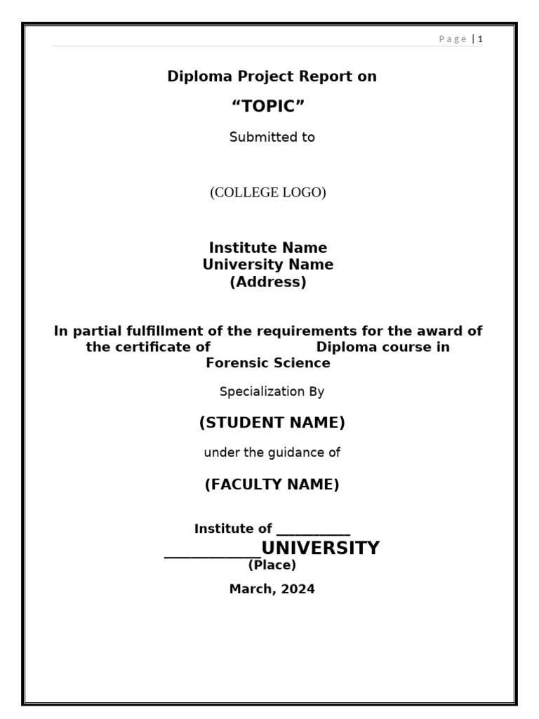 Diploma Project Report Format Guide | PDF