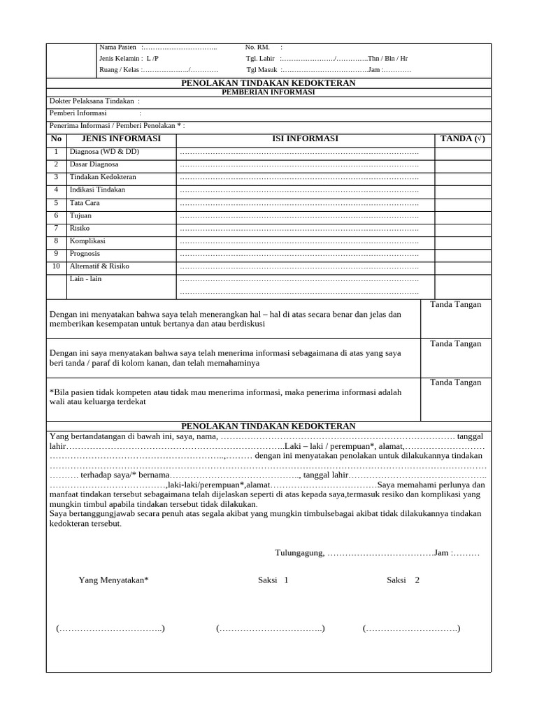 Form Penolakan Tindakan Kedokteran | PDF