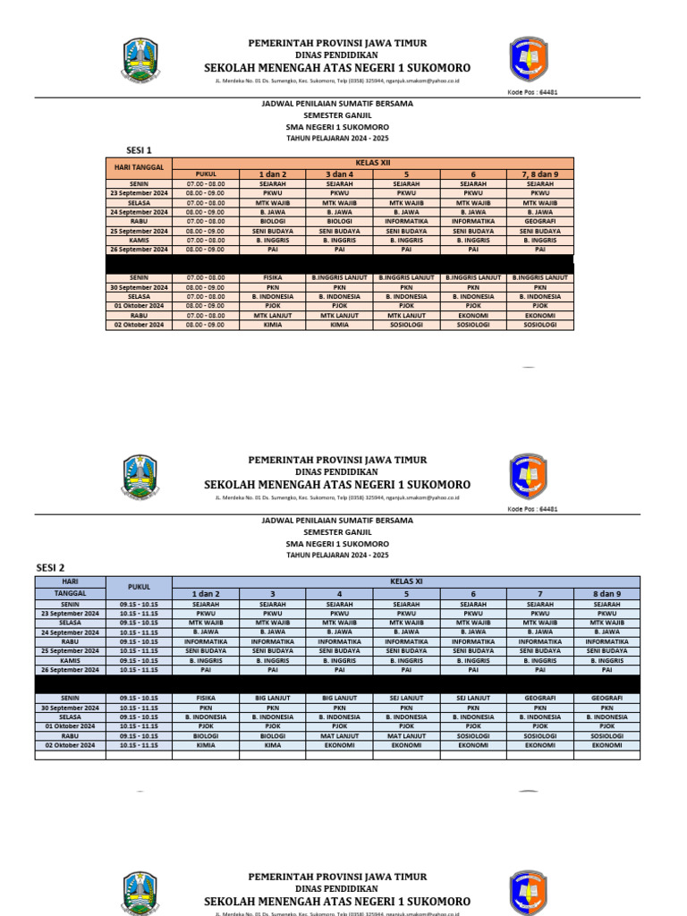 Jadwal Psb Ganjil 2024-2025 | PDF