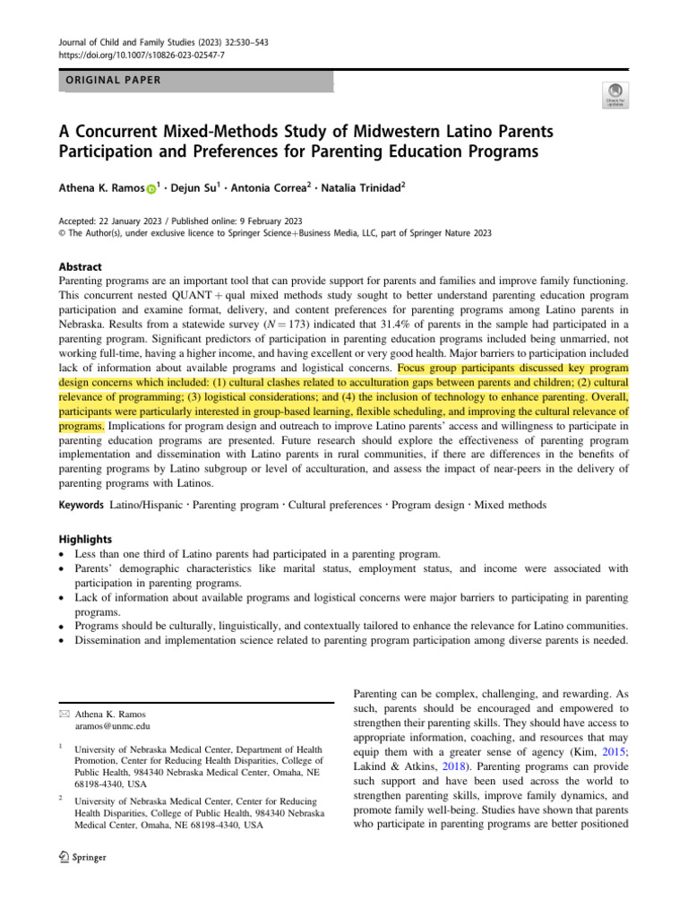 A_Concurrent_Mixed-Methods_Latino_2023 | PDF | Parenting | Health Equity