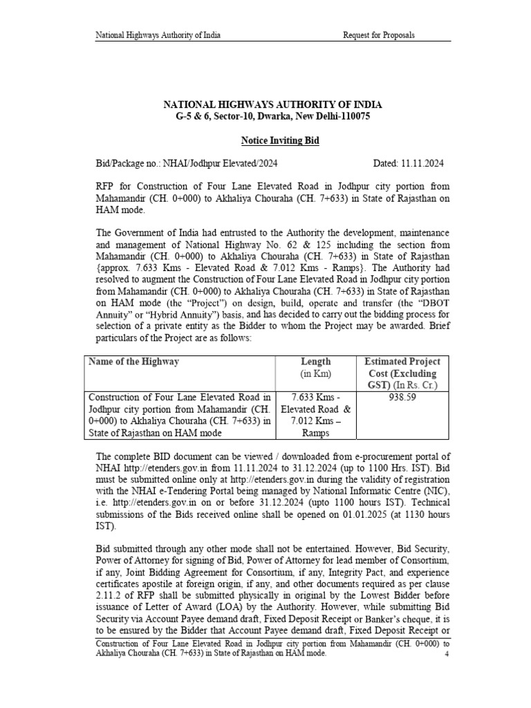 National Highways Authority of India G-5 & 6, Sector-10, Dwarka, New Delhi-110075 Notice ...