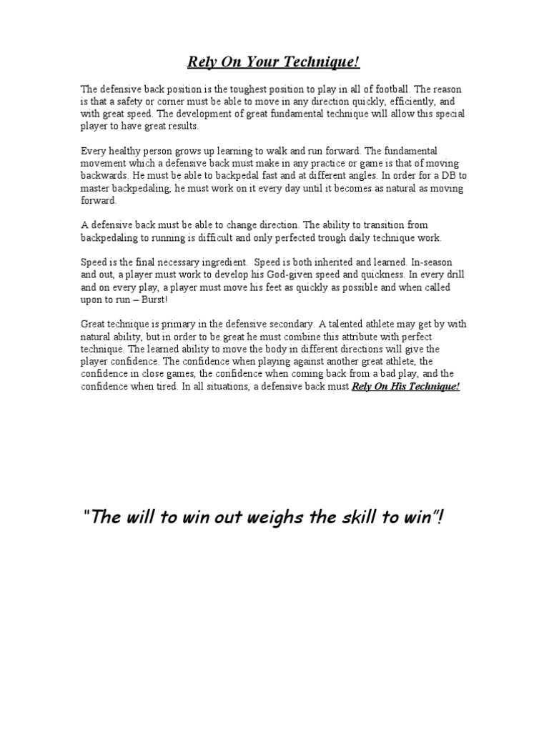 Mastering Defensive Back Techniques | PDF | Foot | Sports