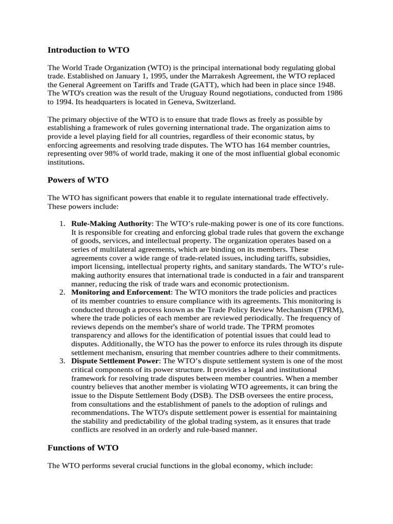 Introduction to Wto,Power Charecteristic Functions and Dsb | PDF | World Trade Organization ...