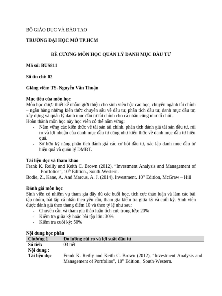 BUS811 - Quan Ly Danh Muc Dau Tu | PDF
