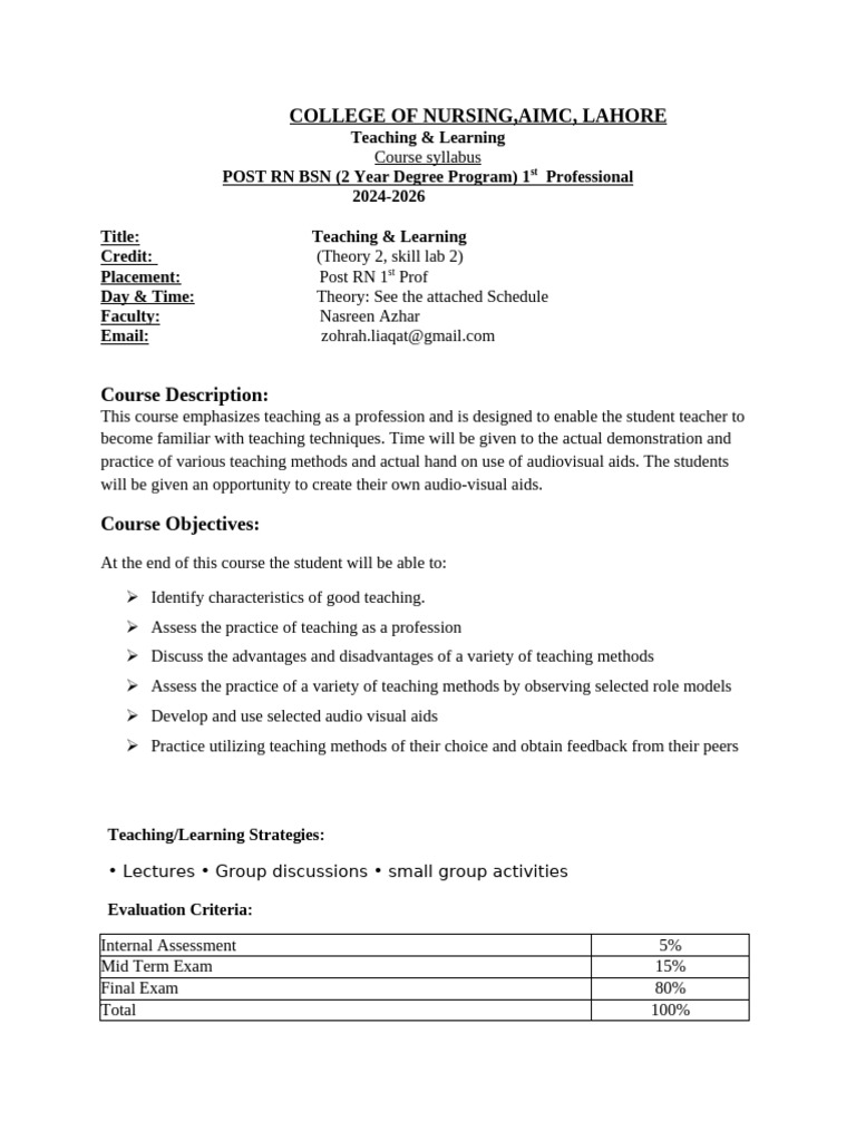 Teaching & Learning Outlines | PDF | Teaching Method | Behavior ...