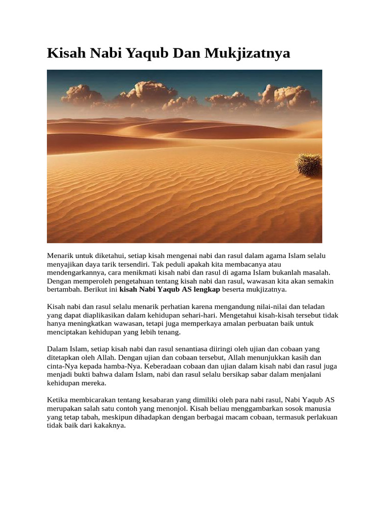 Kisah Nabi Yaqub Dan Mukjizatnya | PDF