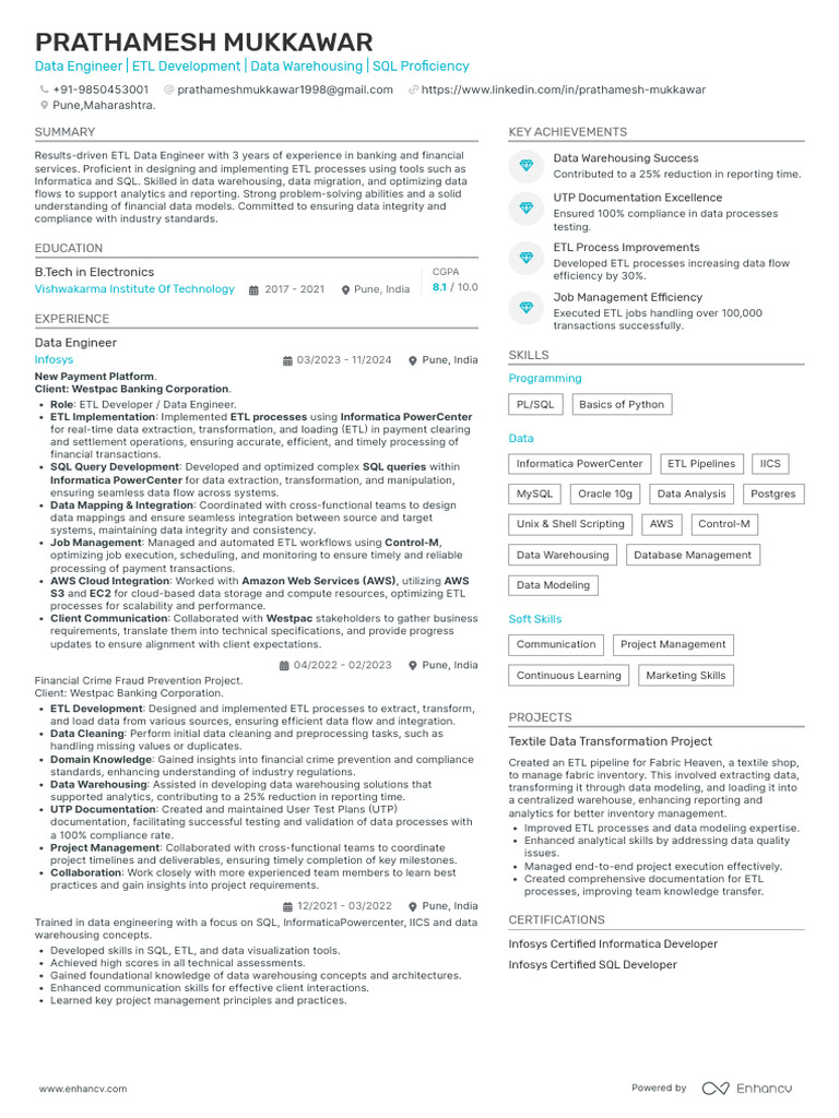 Prathamesh Mukkawar Resume | PDF | Data Warehouse | Cloud Computing