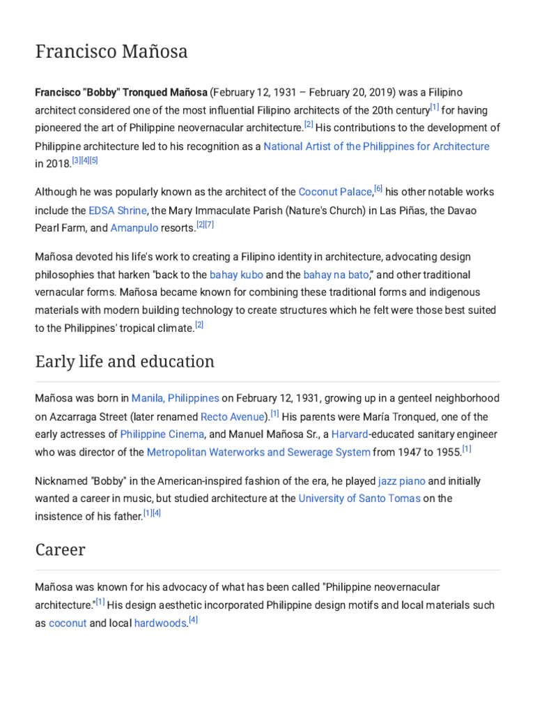 Francisco Mañosa: Pioneer of Neovernacular Architecture | PDF | Philippines