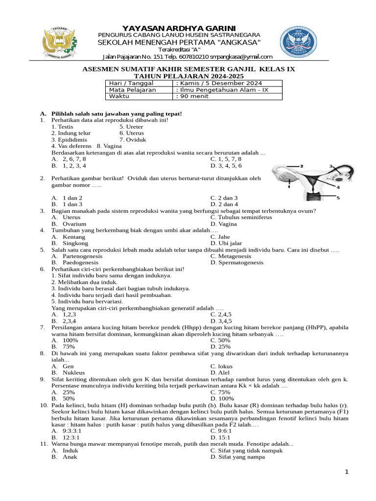 Soal Asas Ganjil 2024 Ipa Kelas 9 | PDF