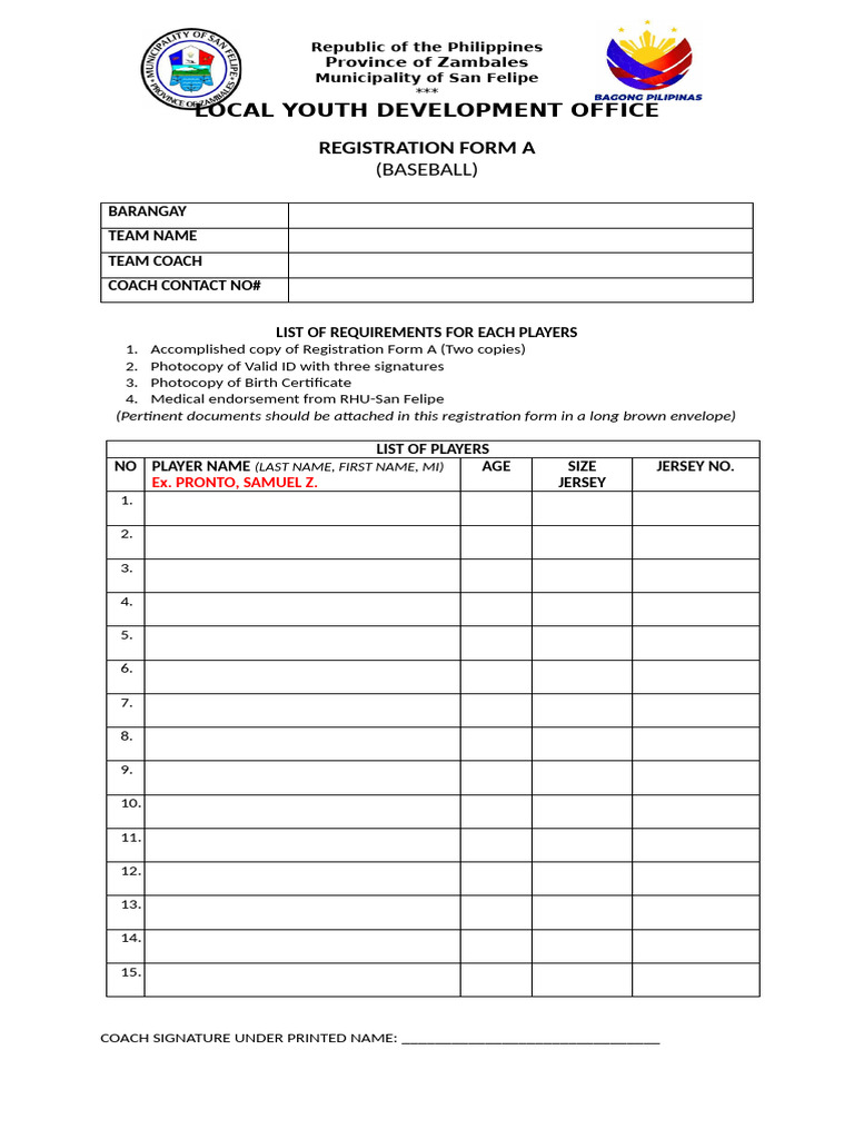 San Felipe Youth Sports Registration Forms | PDF | Government And ...