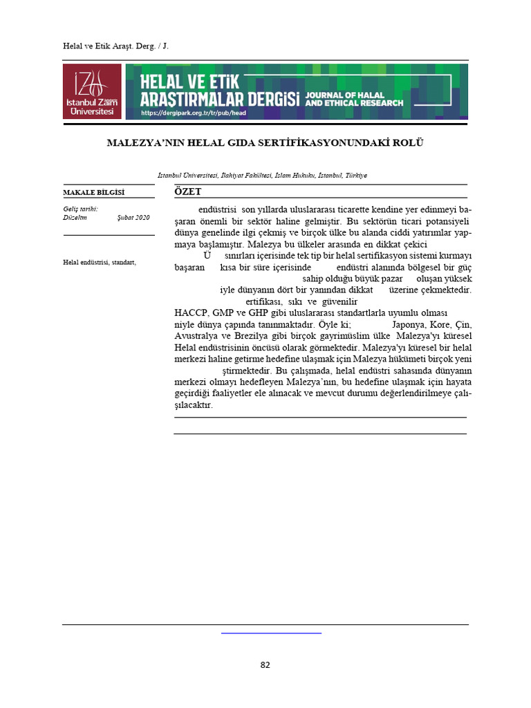 MALEZYANIN HELAL GIDA SERTFİKASYONUNDAKİ ROLÜ-Mehmet Ali Fındık | PDF
