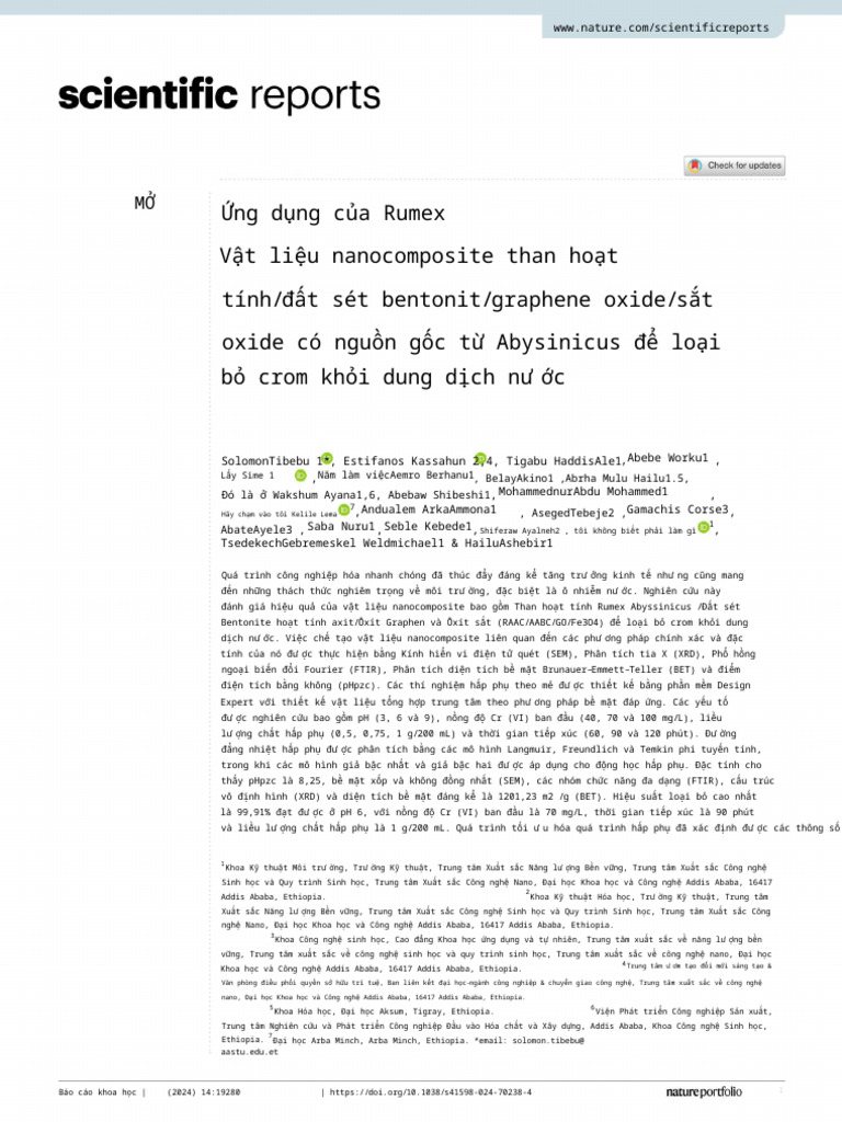 (RAACAABCGOFe3O4) hấp phụ Crom (VI) dịch | PDF