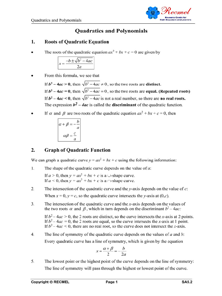 Ez Quadratics and Polynomials Problems | PDF