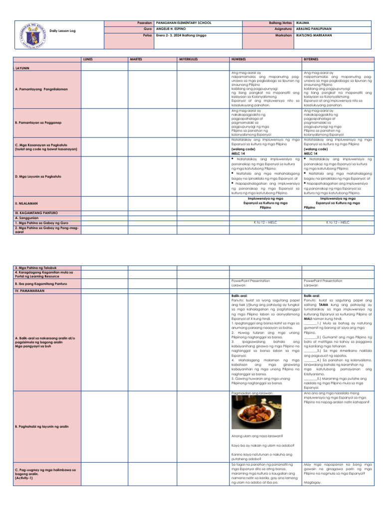 DLL Ap 5 W3 Q3 | PDF