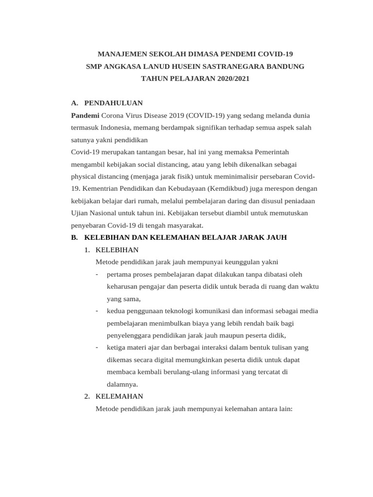 MANAJEMEN SEKOLAH DIMASA PENDEMI COVID | PDF MANAJEMEN SEKOLAH DIMASA PENDEMI COVID | PDF