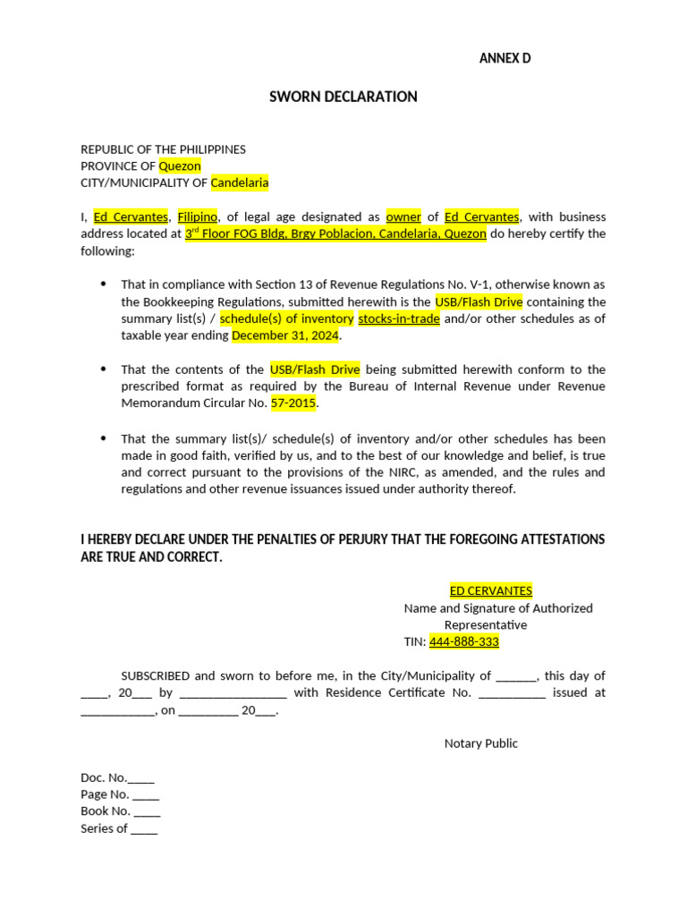 Annex D - Sworn-Declaration (Do Not Request Edit Access, Click File and ...
