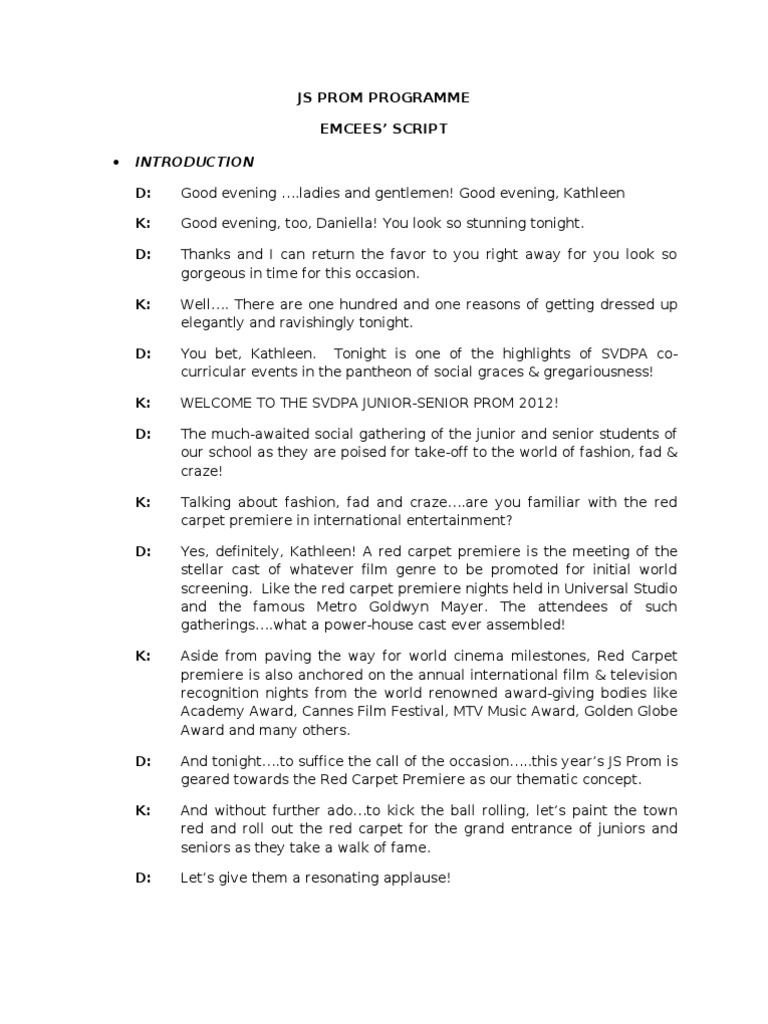 Emcee Script Js Prom Leisure