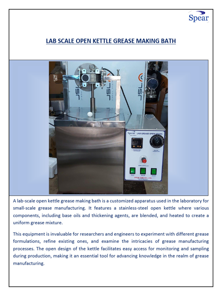 Lab Scale Open Kettle Grease Bath | PDF | Temperature | Instrumentation