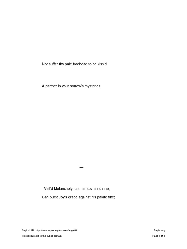 Ode On Melancholy (John Keats) | PDF