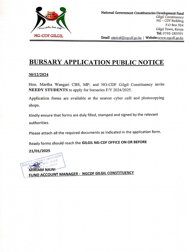 NG-CDF Gilgil Bursary Notice | PDF