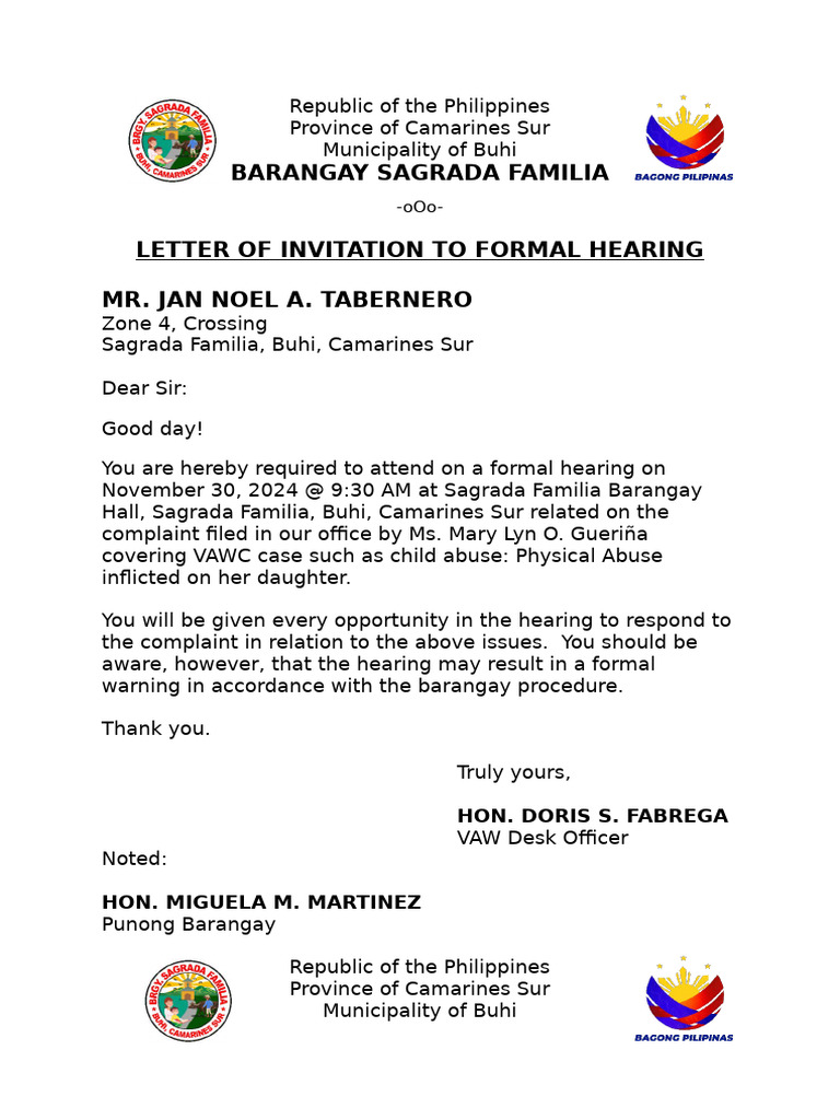 VAWC Invitation Letter | PDF