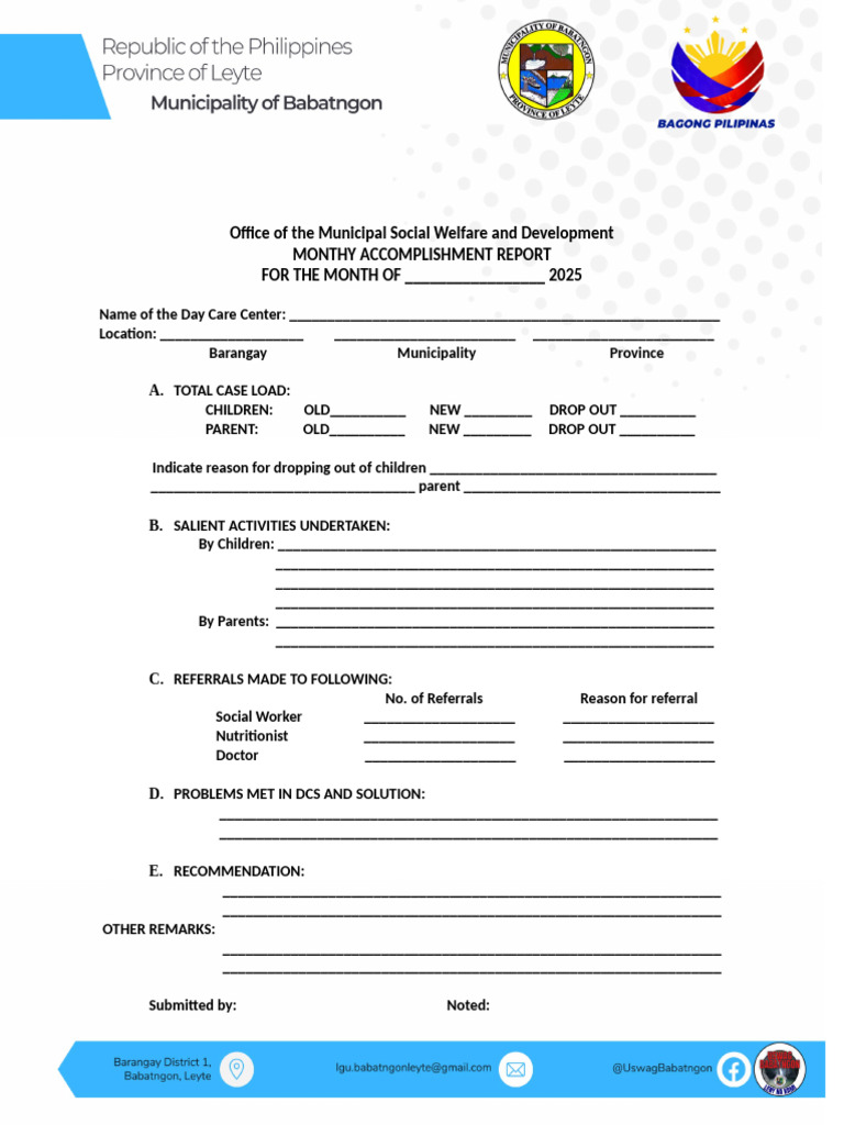 CDW Monthly Accomplishment Report | PDF | Welfare | Government