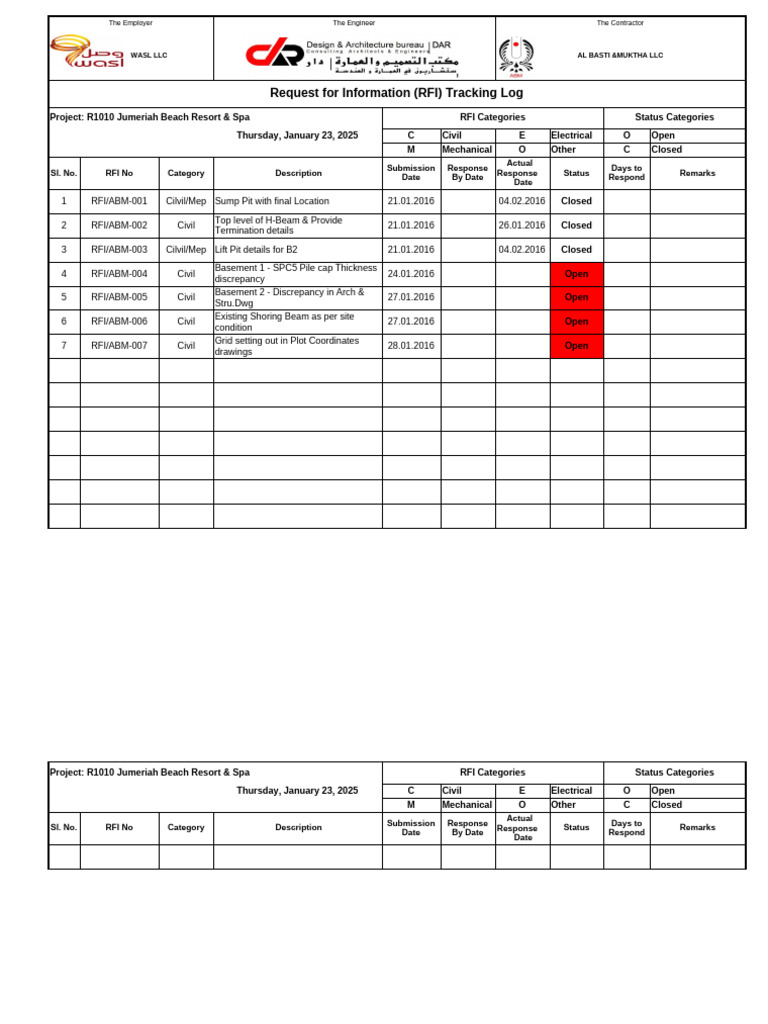 6. RFI Tracking Log.rev-1 | PDF