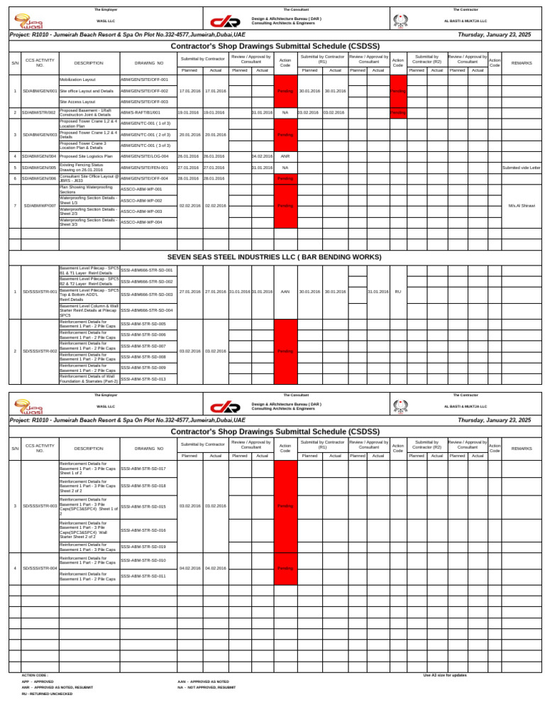 Shop Drawings Submittal Schedule (CSDSS) .Rev-1 | PDF | Architectural ...