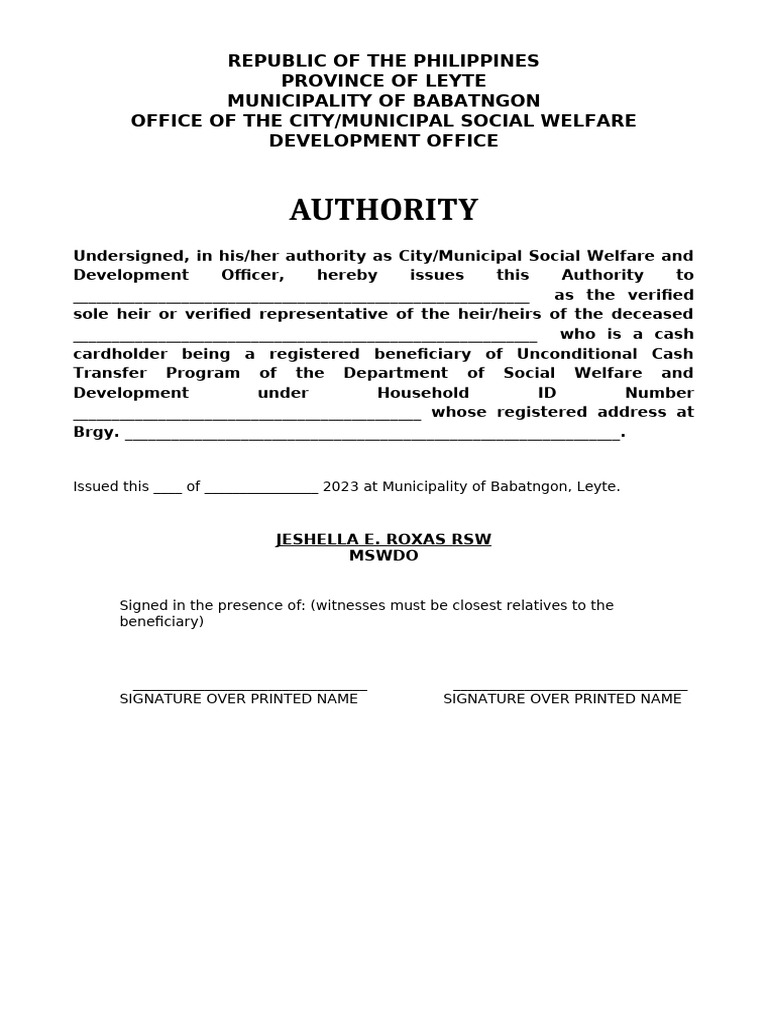 Proof of Authority - Mswdo | PDF