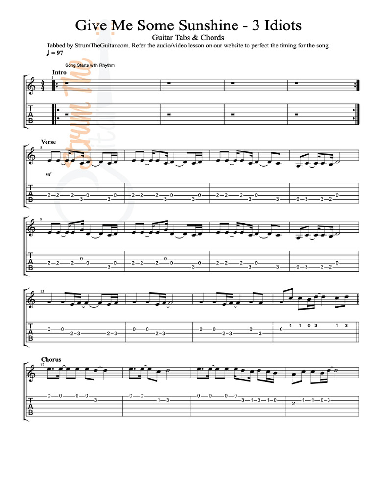Give Me Some Sunshine - Guitar Tabs (Lead) Lesson - Tutorial | PDF