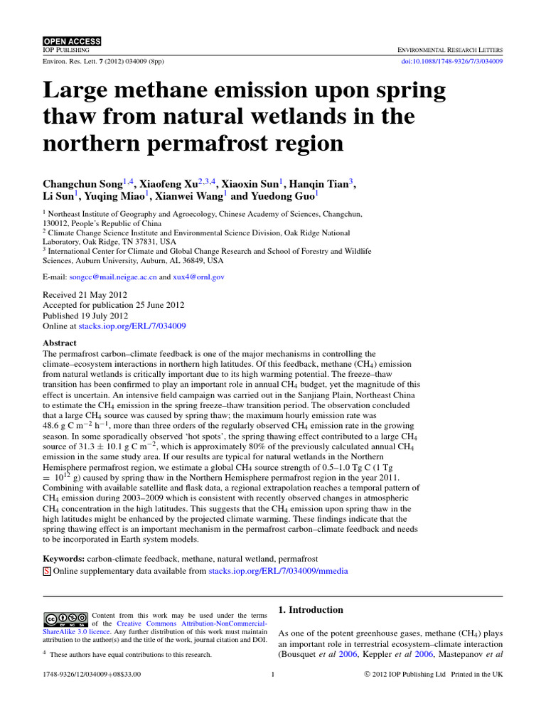 Large Methane Emission Upon Spring Thaw From Natural Wetlands in The ...