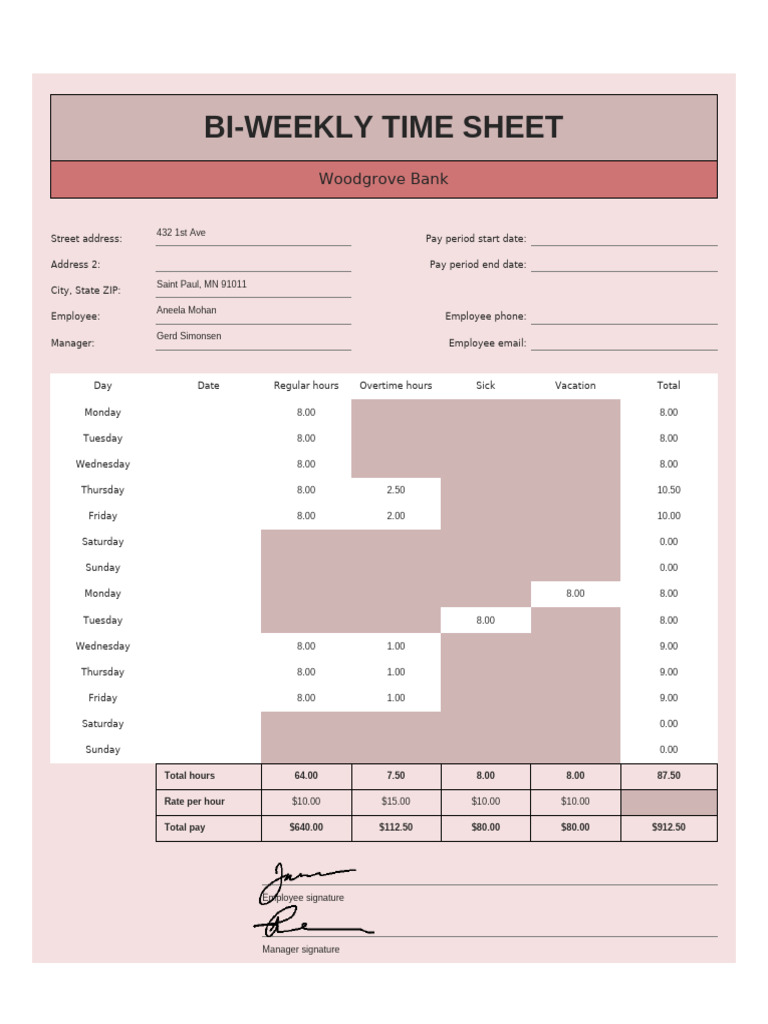 Biweekly Time Sheet With Sick Leave and Vacation With Sample Data | PDF