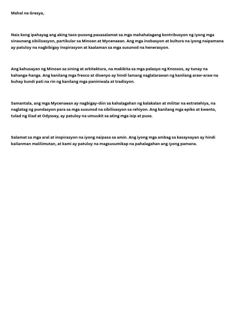 Aking Taos-pusong Pasasalamat Sa Mga Mahahalagang Kontribusyon Ng Iyong Mga Sinaunang ...