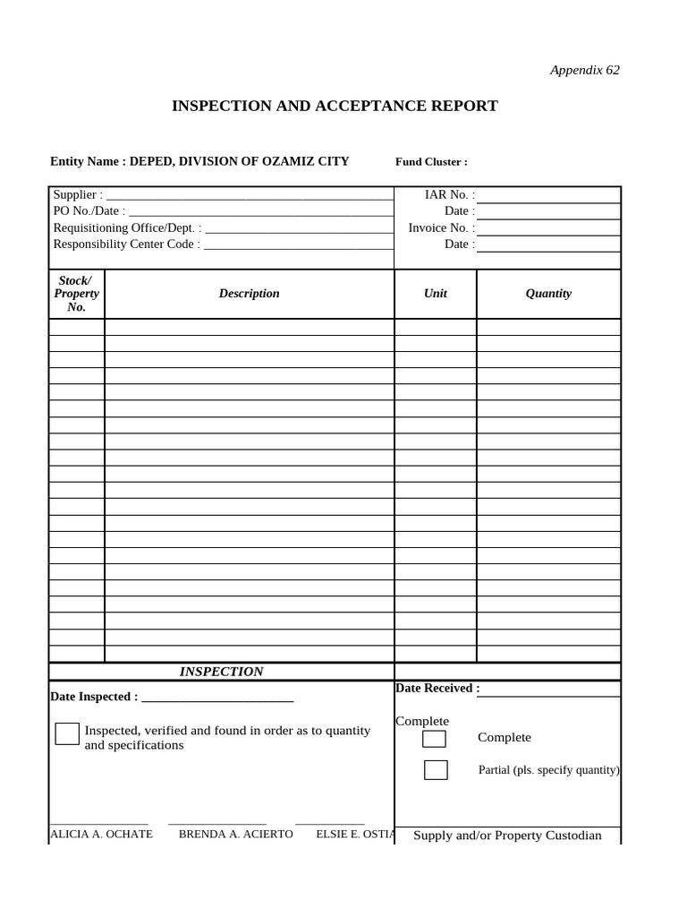 Inspection and Acceptance Report | PDF