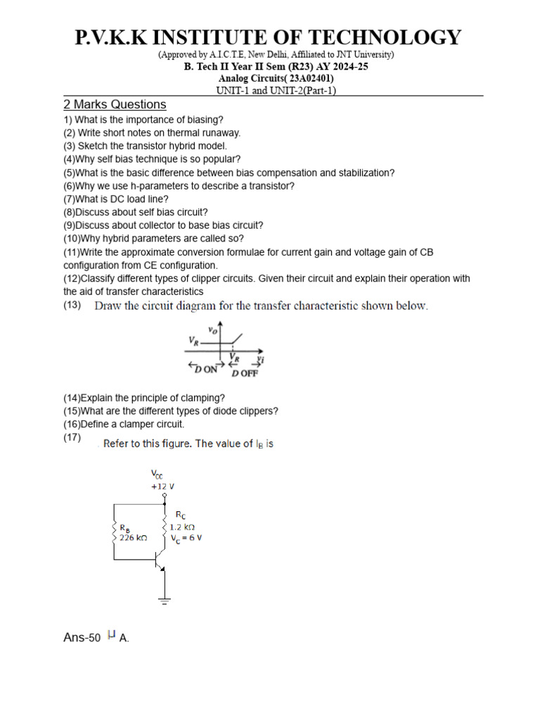 Analog Circuits Exam Questions Guide | PDF