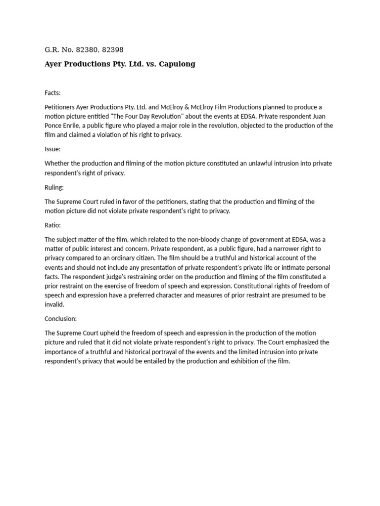 Ayer Productions Pty. Ltd. vs. Capulong | PDF