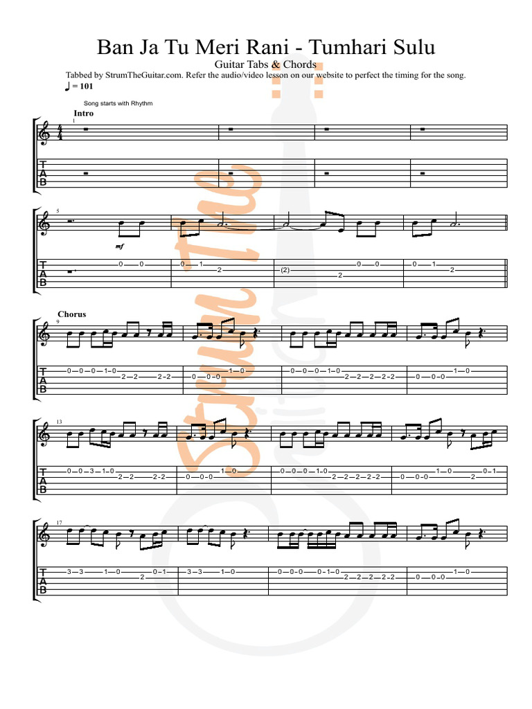 Ban Ja Tu Meri Rani Guitar Tabs | PDF | Song Structure | Musical ...