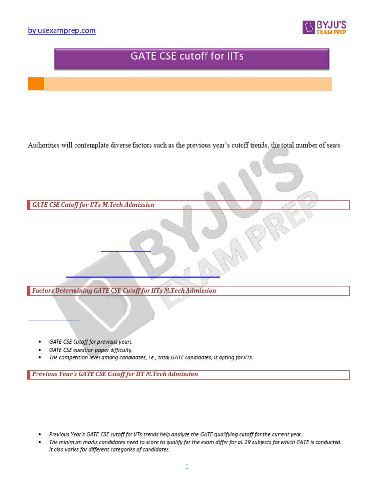 Gate Cse Cutoff For Iits 73 | PDF | Career And Technical Education ...