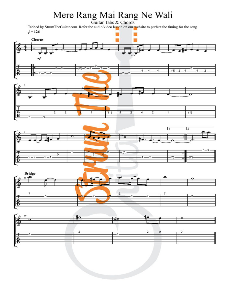 Mere Range Mein Rangne Wali Guitar Tabs | PDF | Song Structure | Music Theory