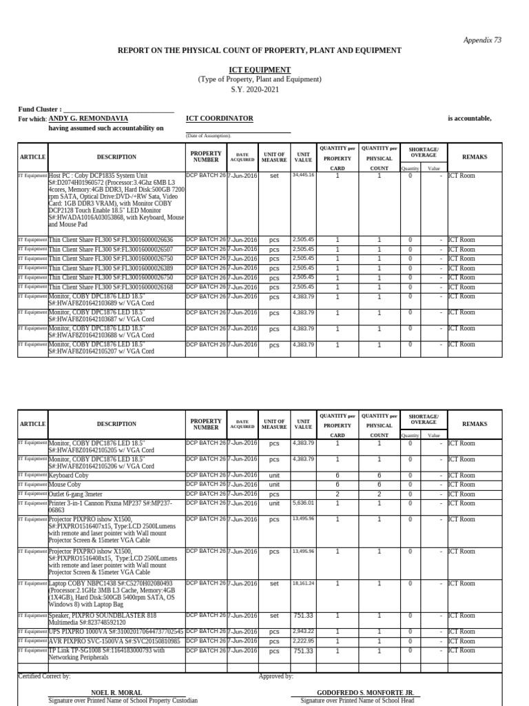 Physical Count Report: ICT Equipment 2021 | PDF | Personal Computers ...